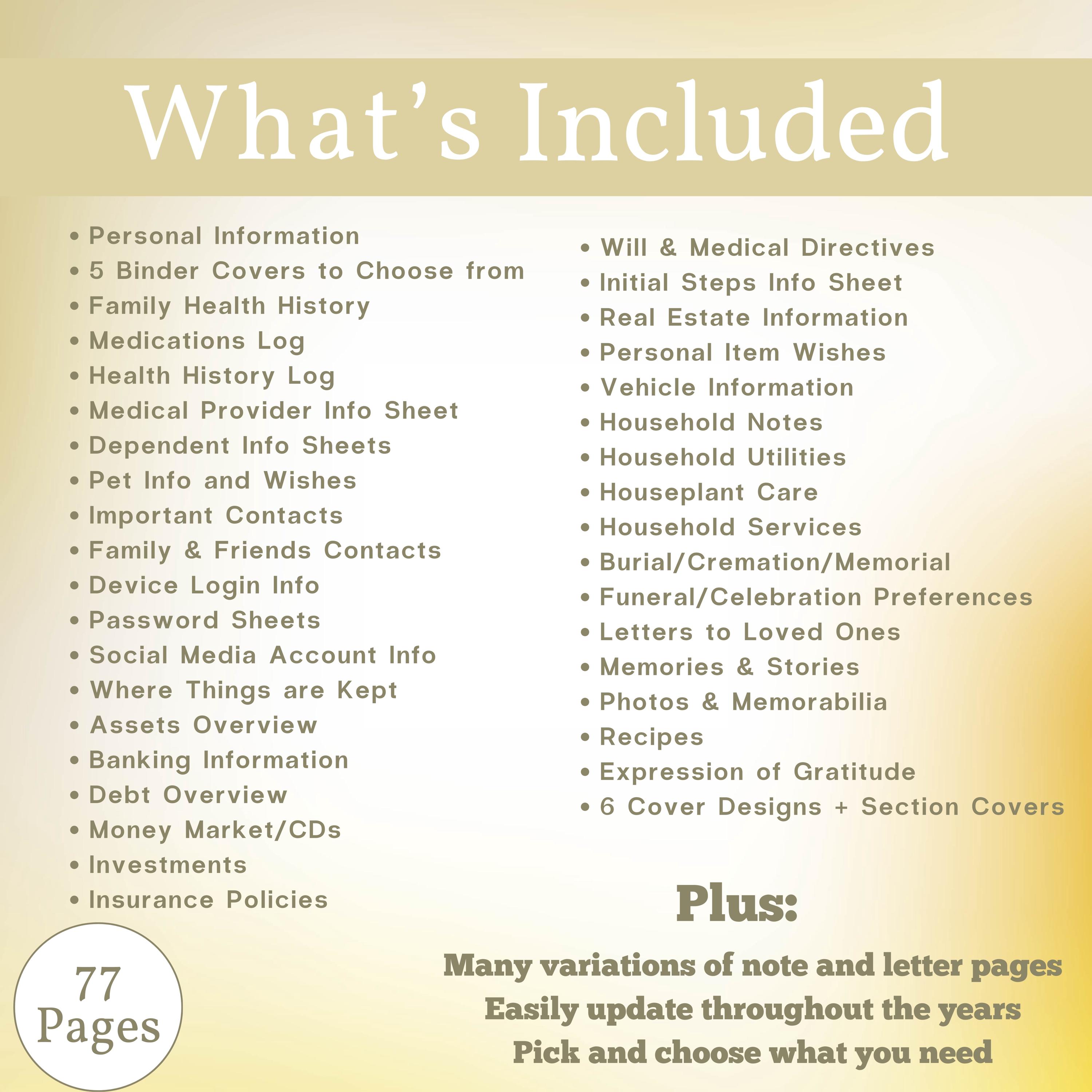 End of Life Planner, Emergency Binder, Printable Estate Planner With 77 ...