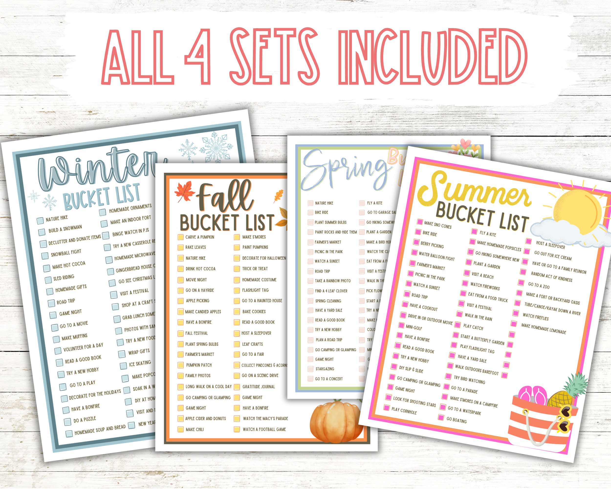 Seasonal Bucket List Fall Winter Summer Spring Printable Seasonal Game ...
