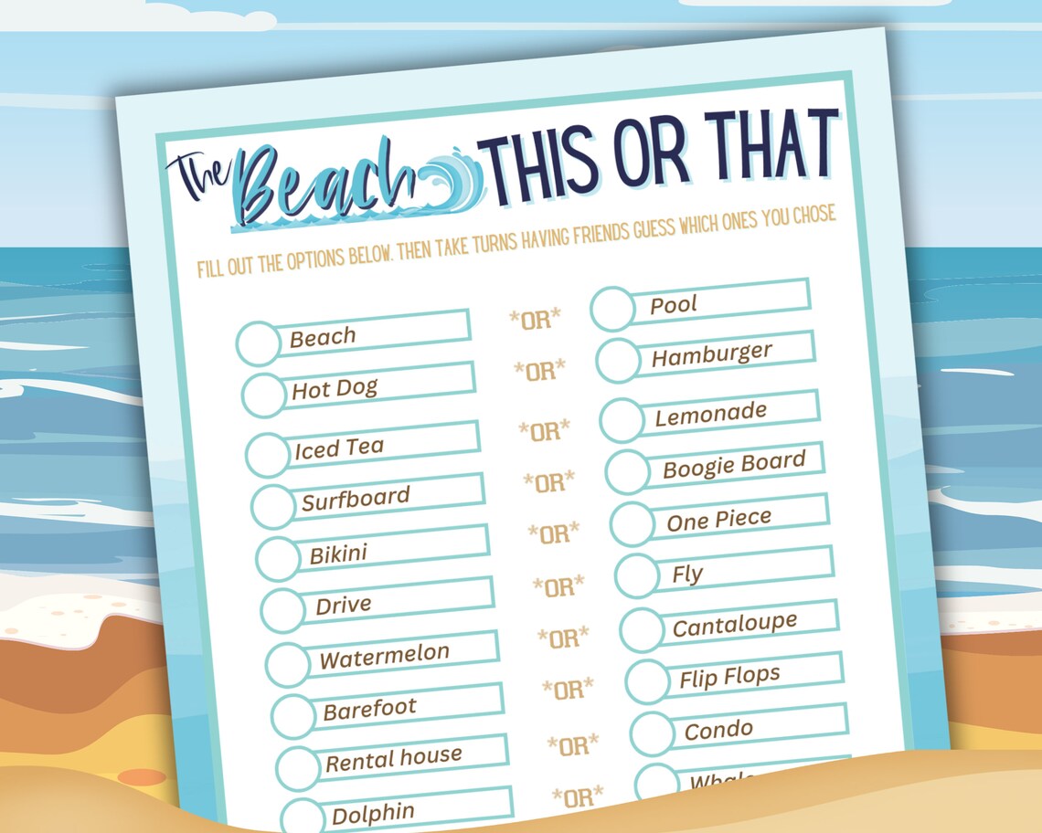 Beach This or That | Printable Summer This or That Game | Kid | Teen ...