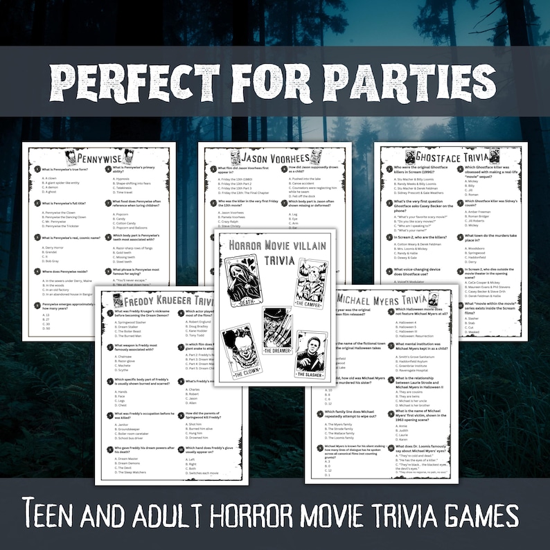 Printable Horror Movie Trivia Game Set, Jason Vorhees, Michael Myers ...