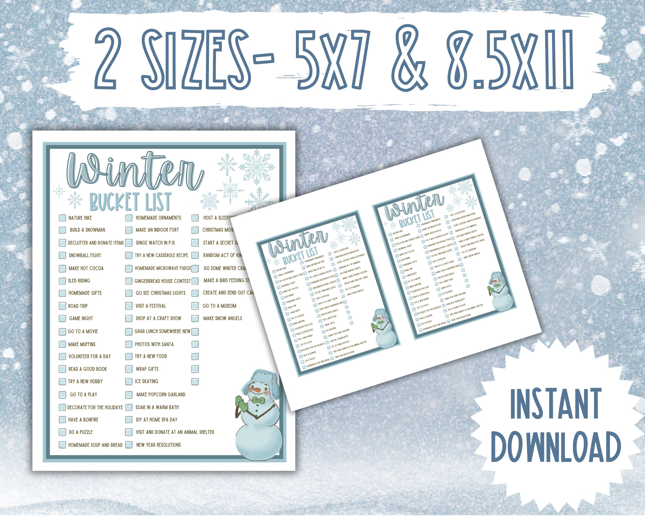 Winter Bucket List | Printable Winter Activity | Printable Winter Game ...
