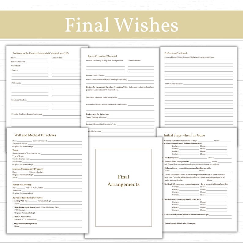 End of Life Planner, Emergency Binder, Printable Estate Planner With 77 ...