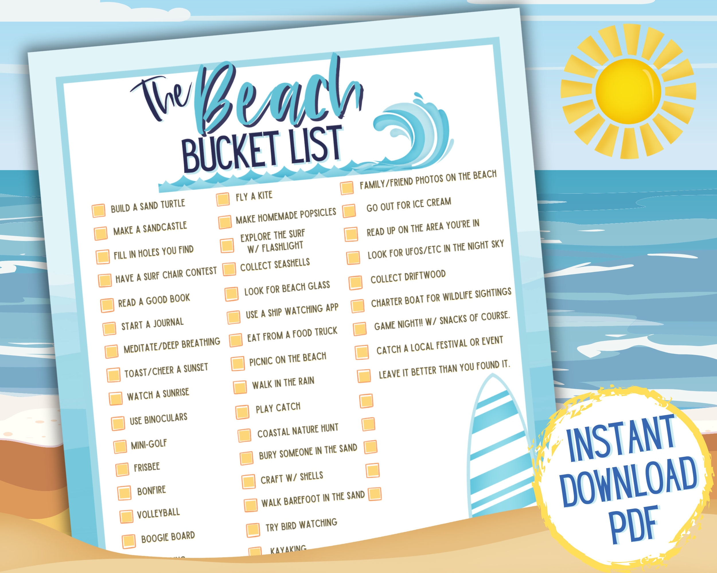 Beach Bucket List | Printable Summer Bucket List | Kids | Teen | Summer ...