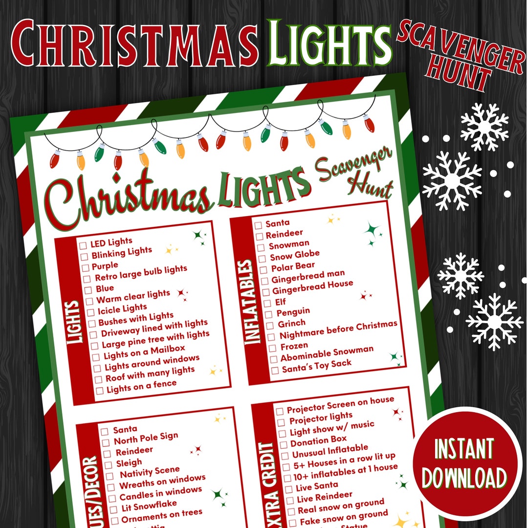 Christmas Scavenger Hunt | Christmas Lights Game | Christmas Party Game ...
