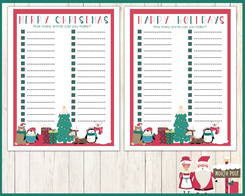 Printable Christmas Word Game Family Holiday Party Game Kids Printable ...