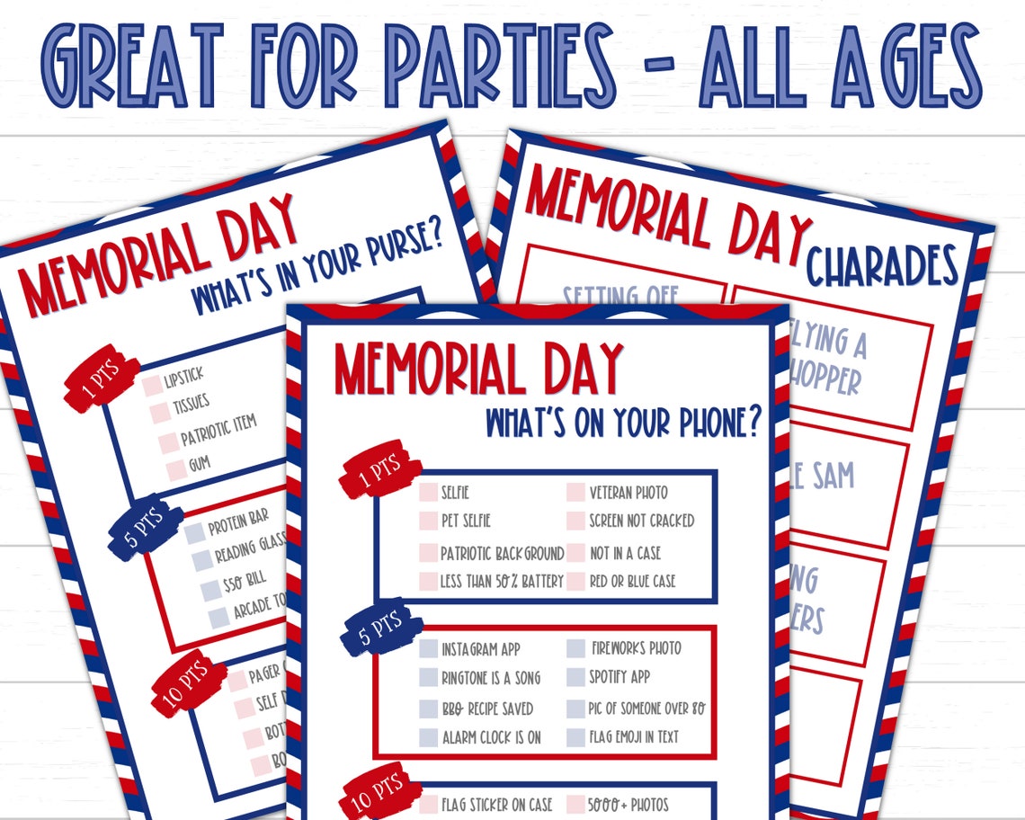Memorial Day Games Printable Memorial Day Games Party Games Patriotic ...