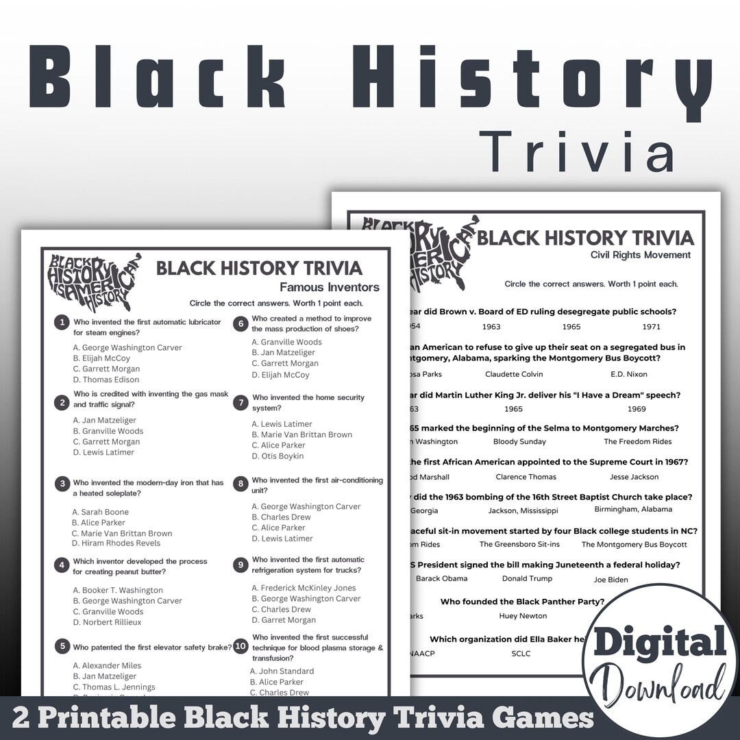 Black History Trivia | 2 Printable Black History Trivia Games | Black ...