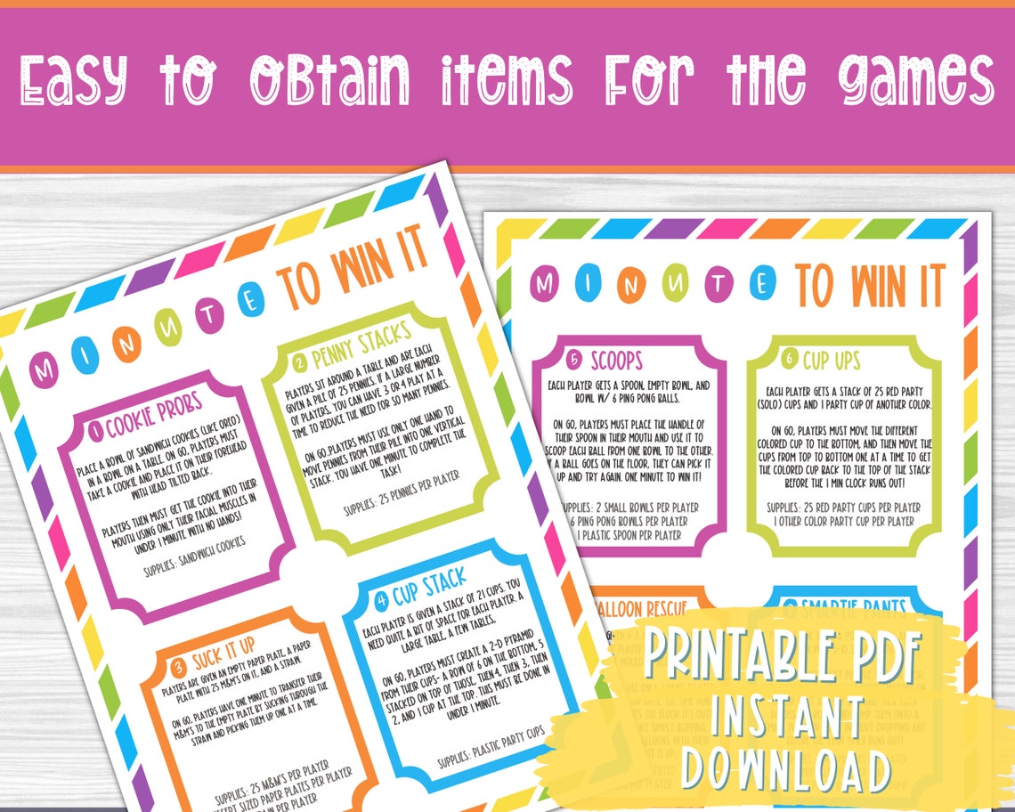 Minute to Win It, Party Game, Printable Party Game, Sleepover Game ...