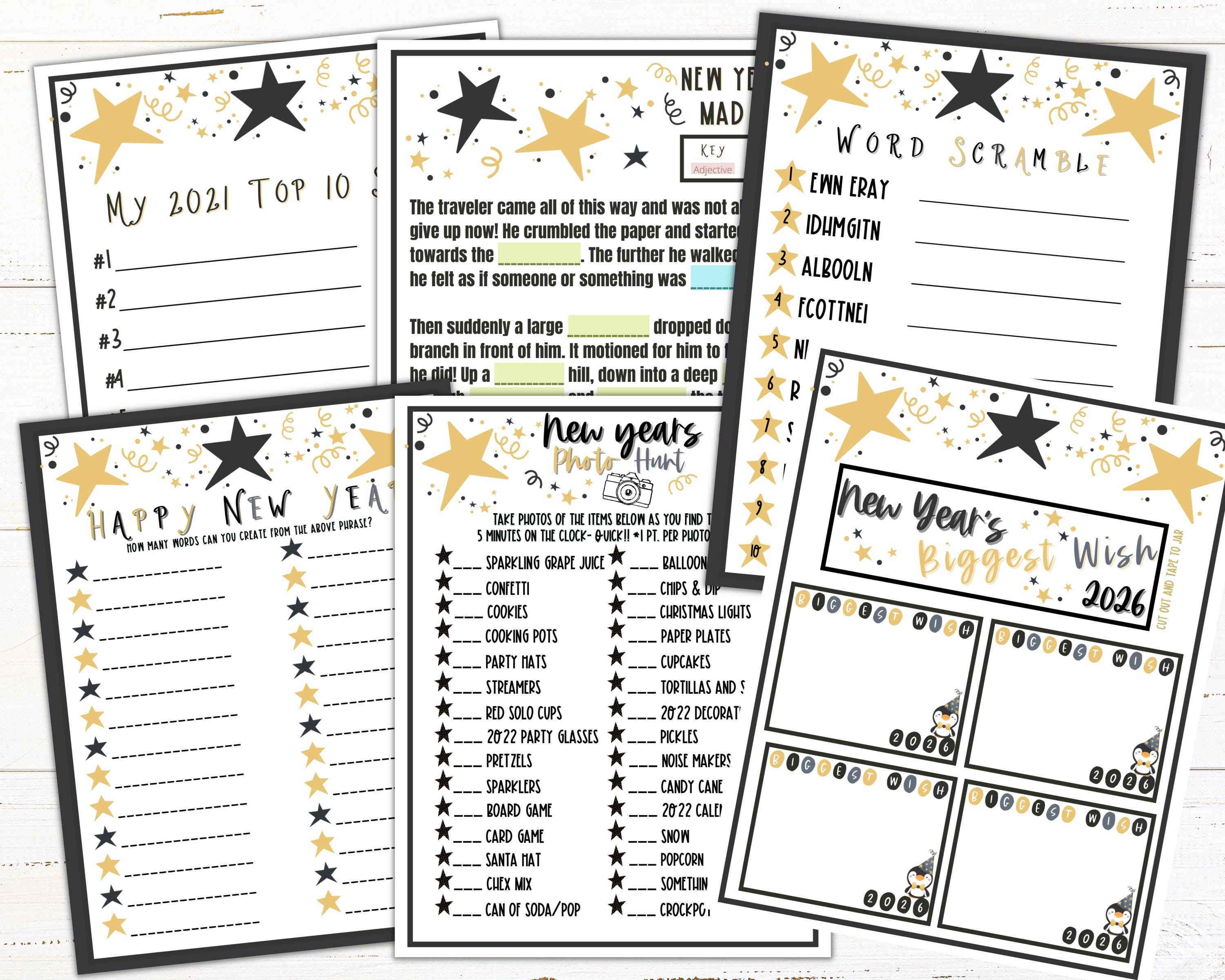 Kids New Year’s Countdown Games, 12 Hour to Midnight Activity Set ...