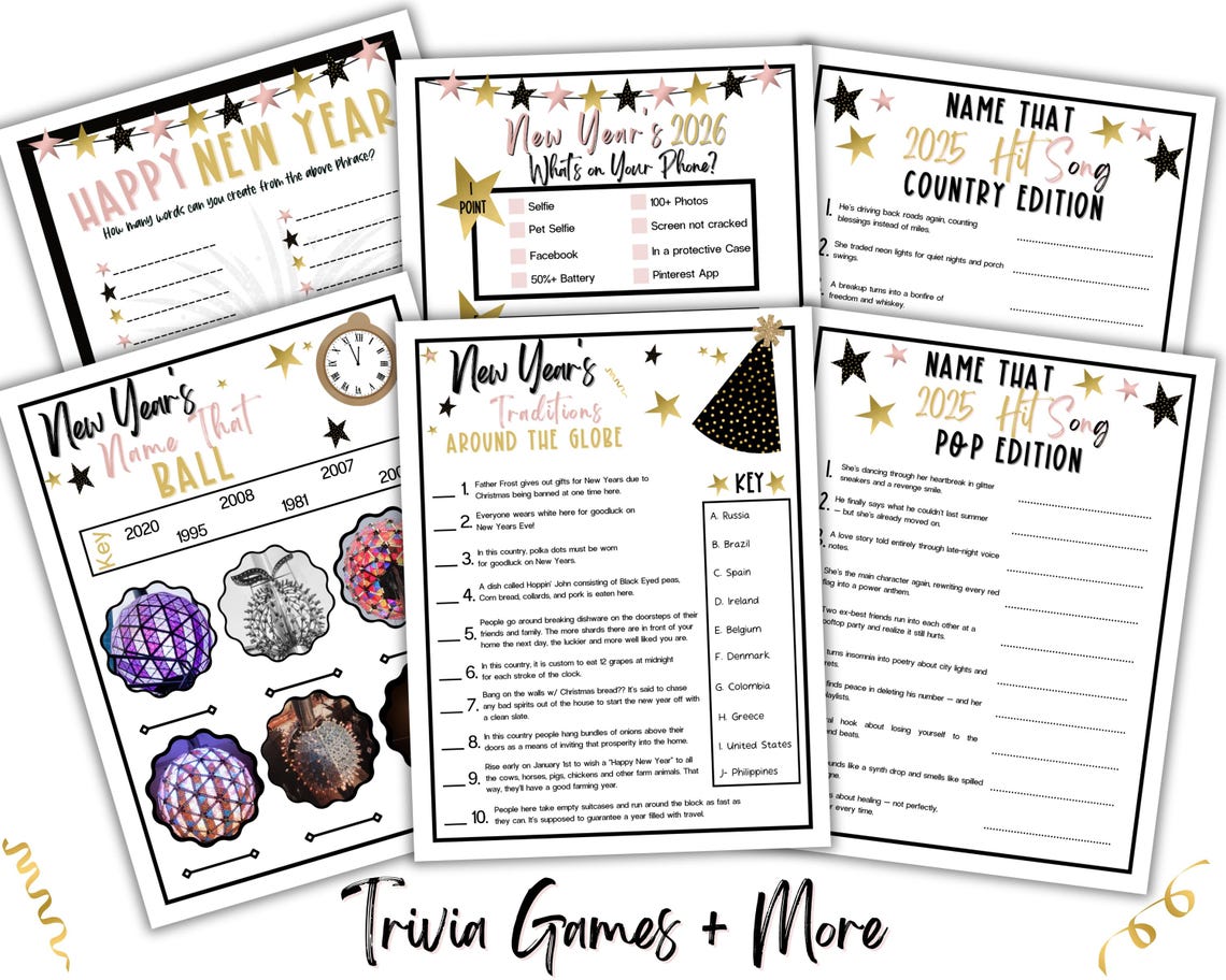 New Year’s Games, Printable New Year’s Party Games Bundle, 2025 New ...