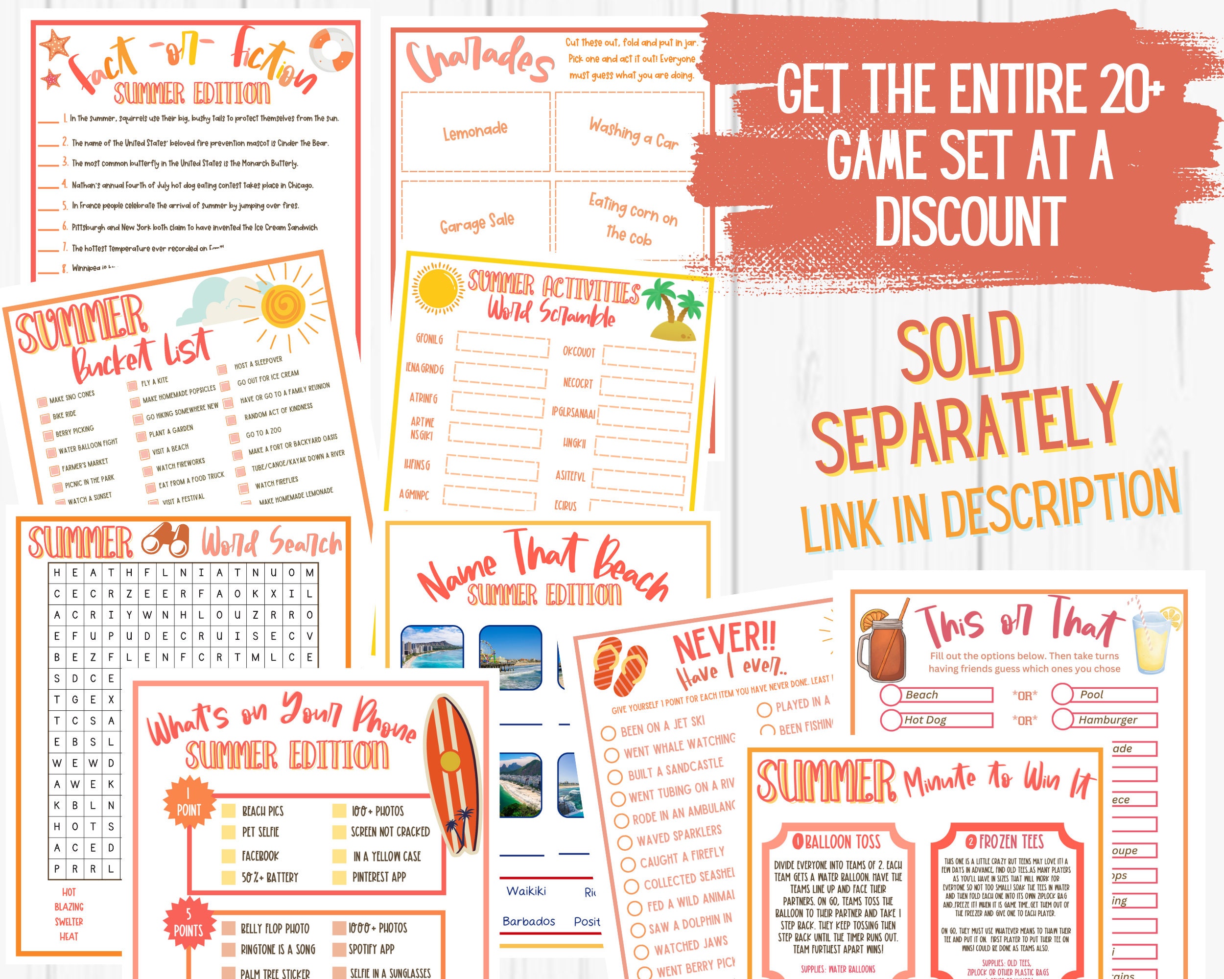 Summer Word Games Printable Summer Game Bundle Summer Games Kids Adults ...