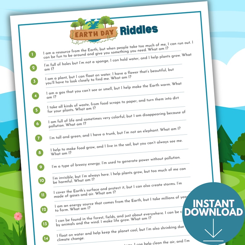 Earth Day Printable Riddles | Earth Day Activity | Earth Day Riddles ...