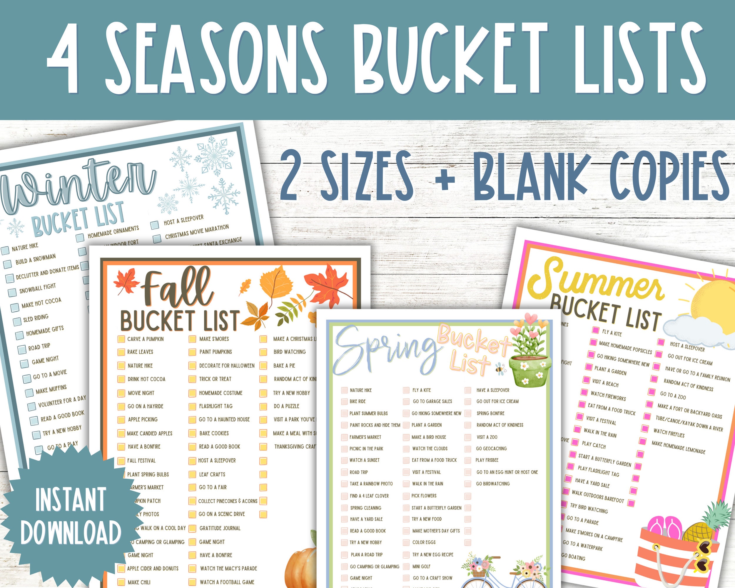 Seasonal Bucket List Fall Winter Summer Spring Printable Seasonal Game ...