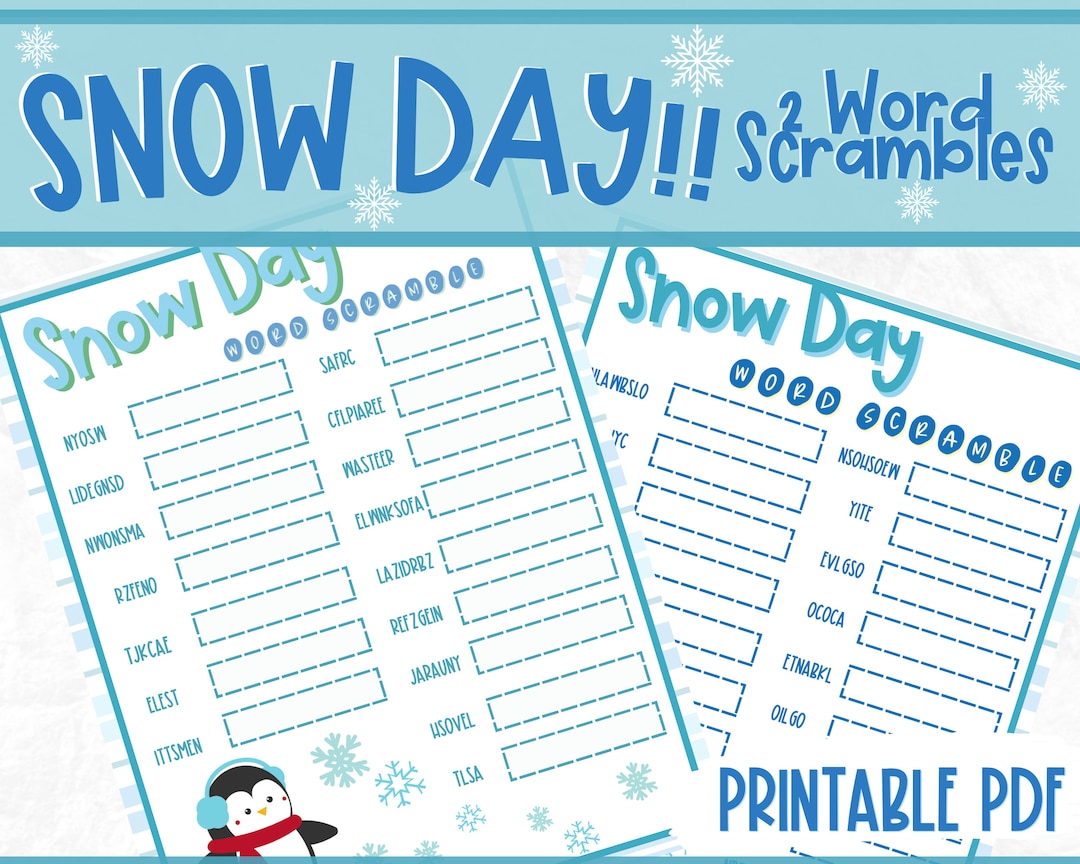 Snow Day Word Scramble, Word Scramble, Kids Snow Day Games, Snow Day ...