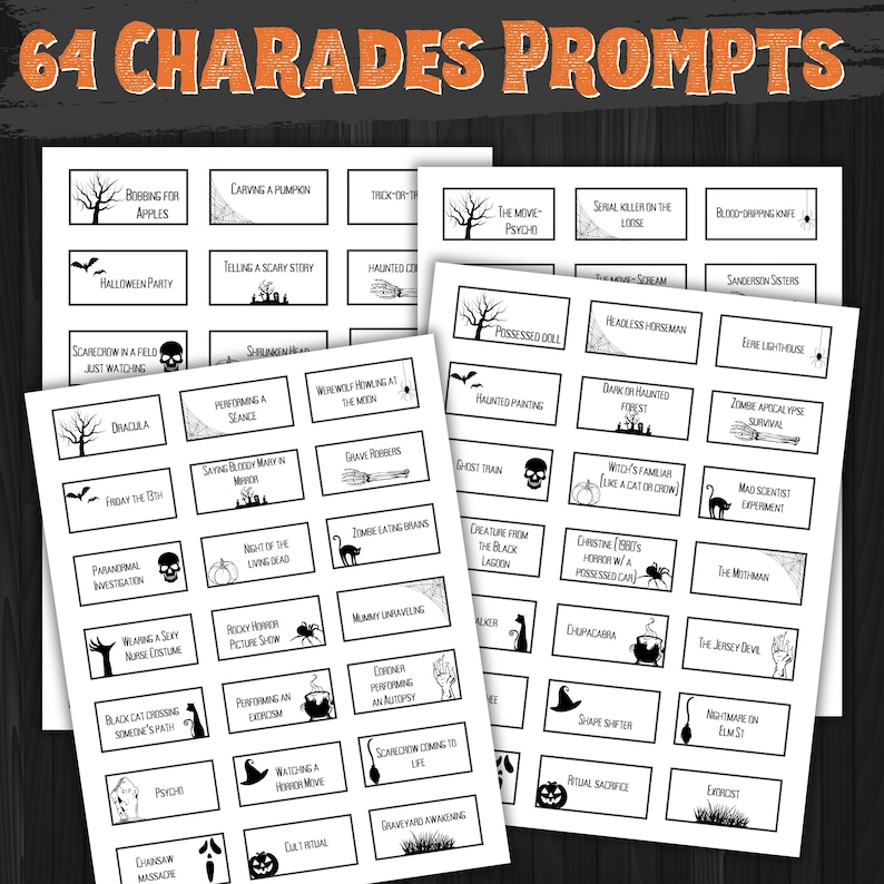 Halloween Charades | Teen Halloween Charades | 64 Halloween Charade ...