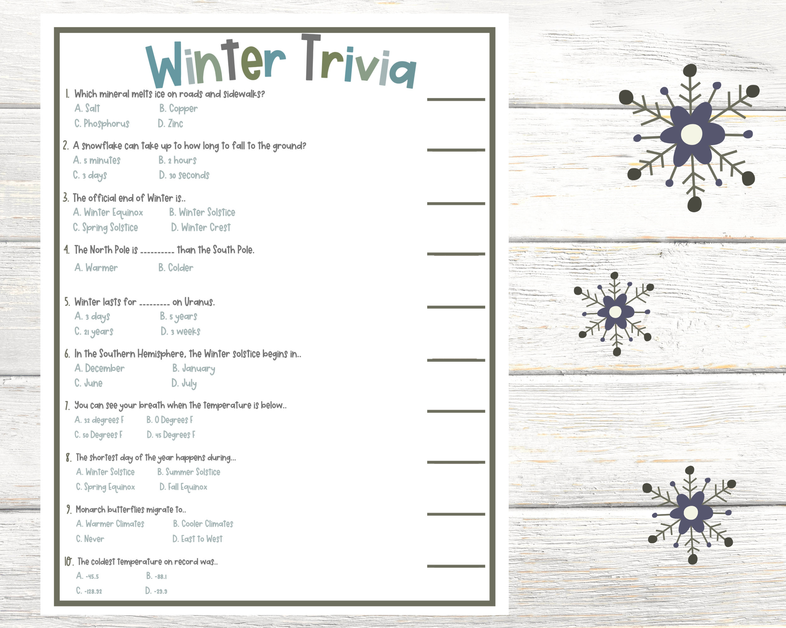 Winter Trivia Games, Party Games, Kids Winter Game, Classroom Trivia ...