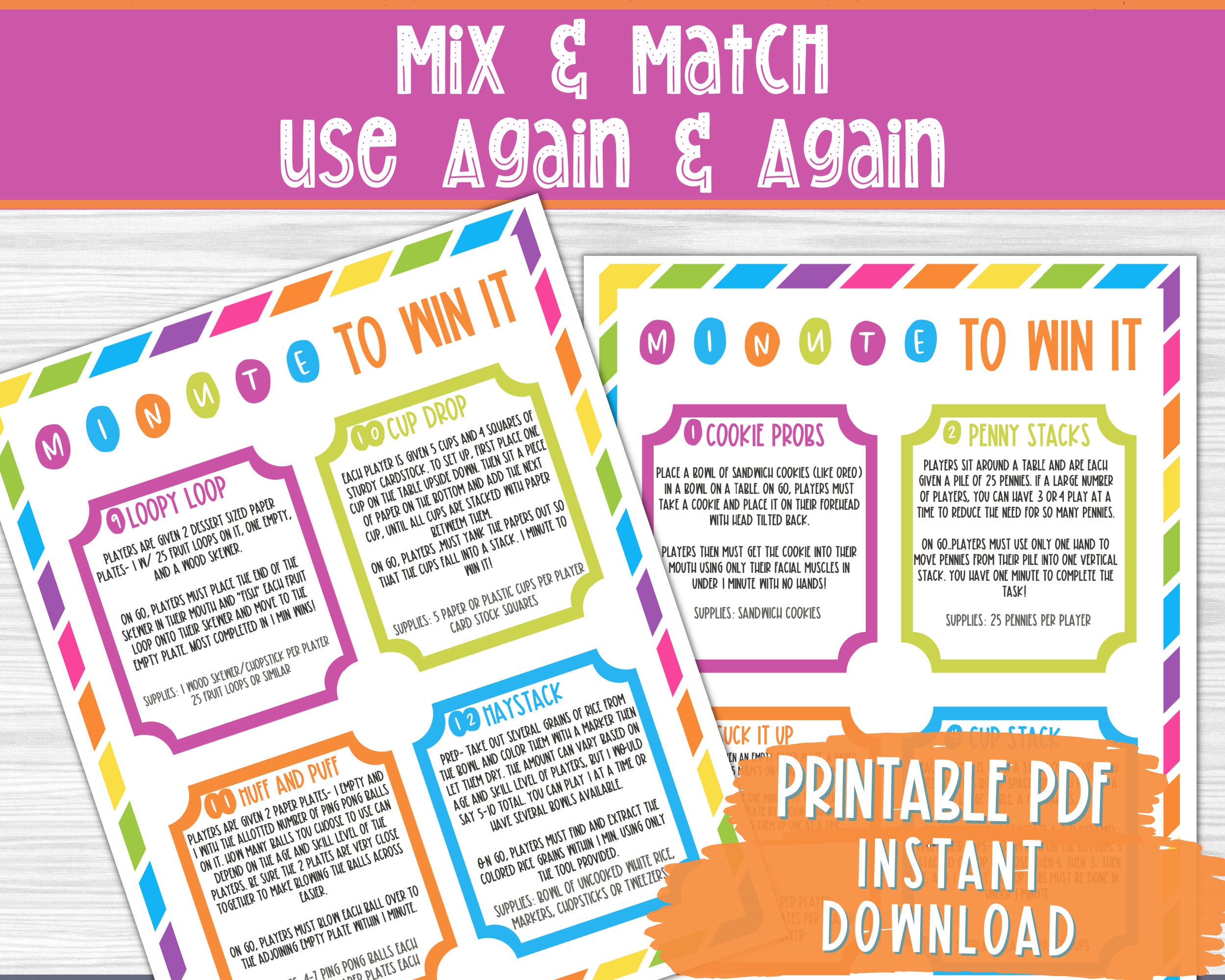 Minute to Win It, Party Game, Printable Party Game, Sleepover Game ...