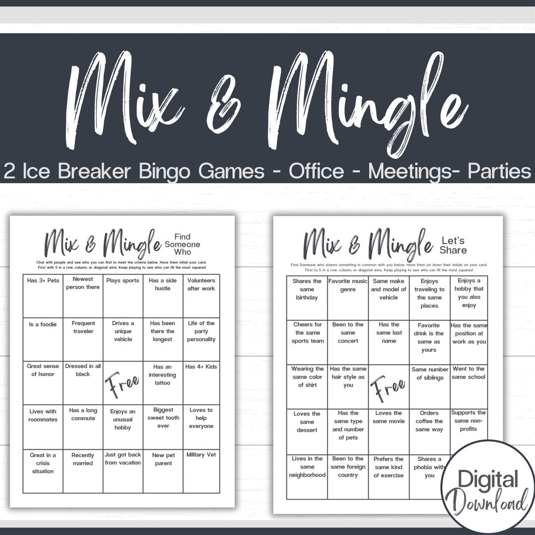 Mingle Bingo | Mix and Mingle | Office Bingo | Coworker Bingo | 2 ...
