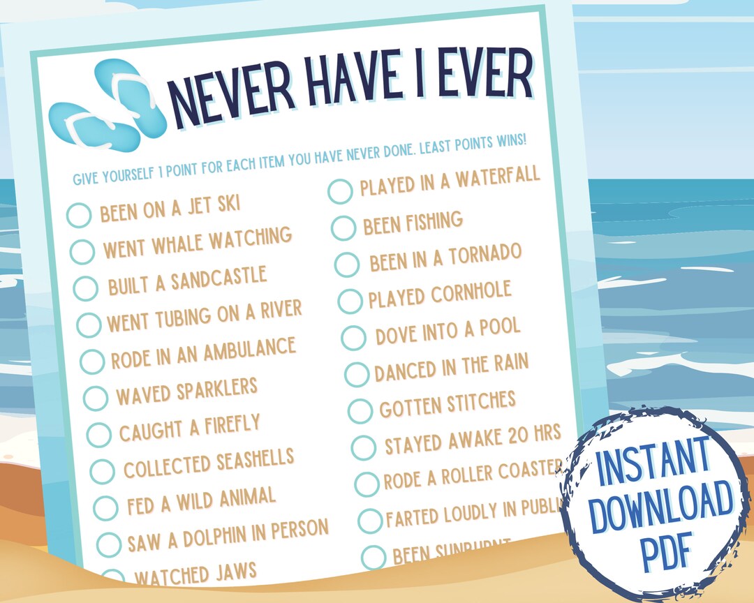Beach Never Have I Ever Game | Printable Summer Never Have I Ever | Kid ...