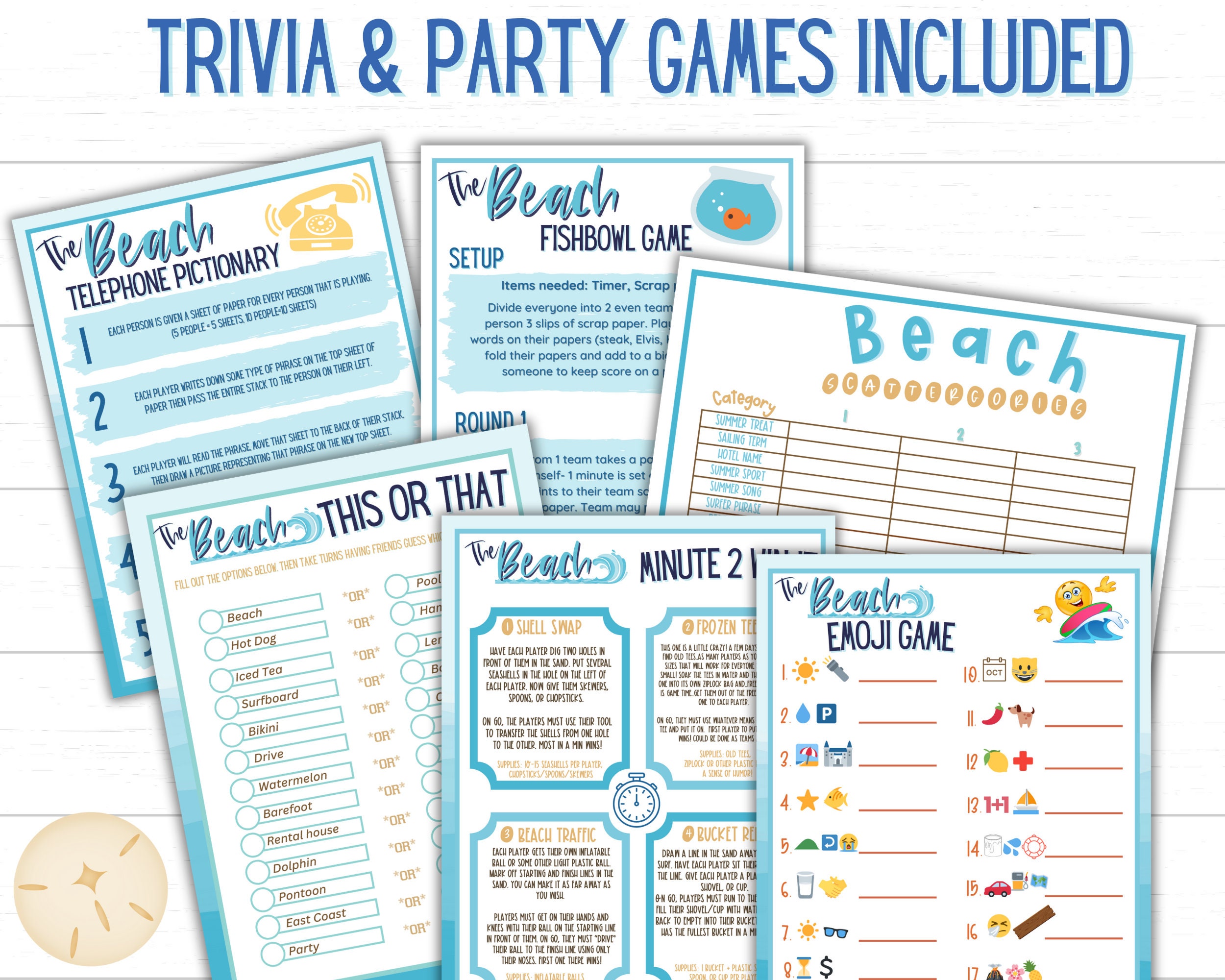 Beach Game Set | Printable Summer Beach Game Bundle | Kids Adults Teens ...