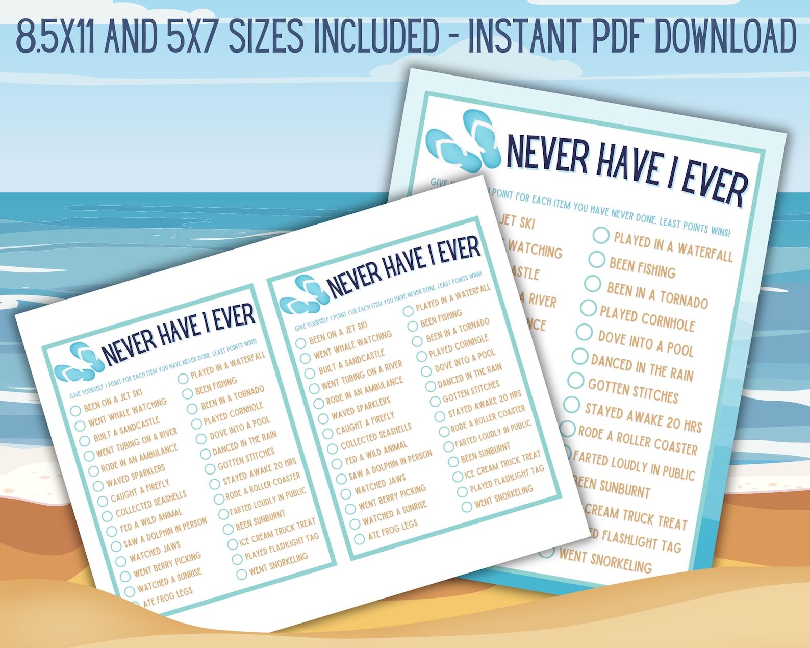 Beach Never Have I Ever Game | Printable Summer Never Have I Ever | Kid ...