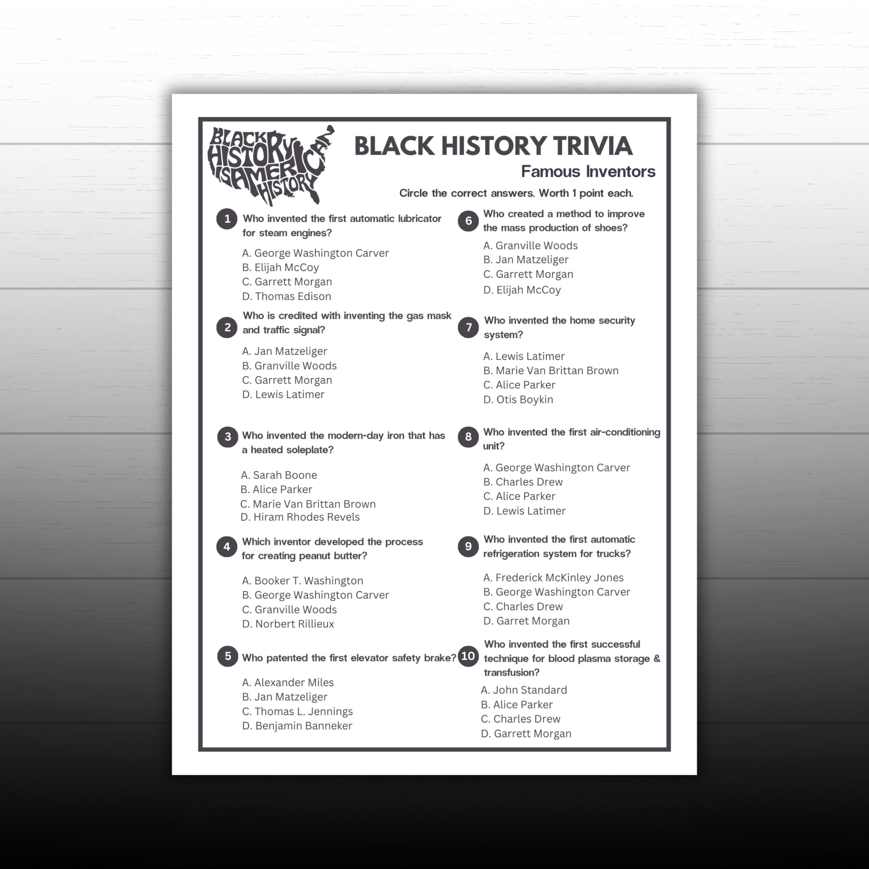 Black History Trivia | 2 Printable Black History Trivia Games | Black ...