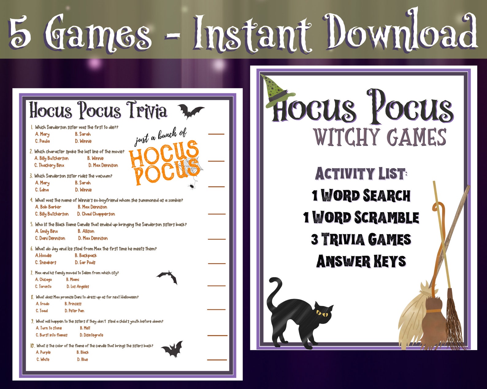 Hocus Pocus Trivia, Hocus Pocus Games, Hocus Pocus, Halloween Party ...