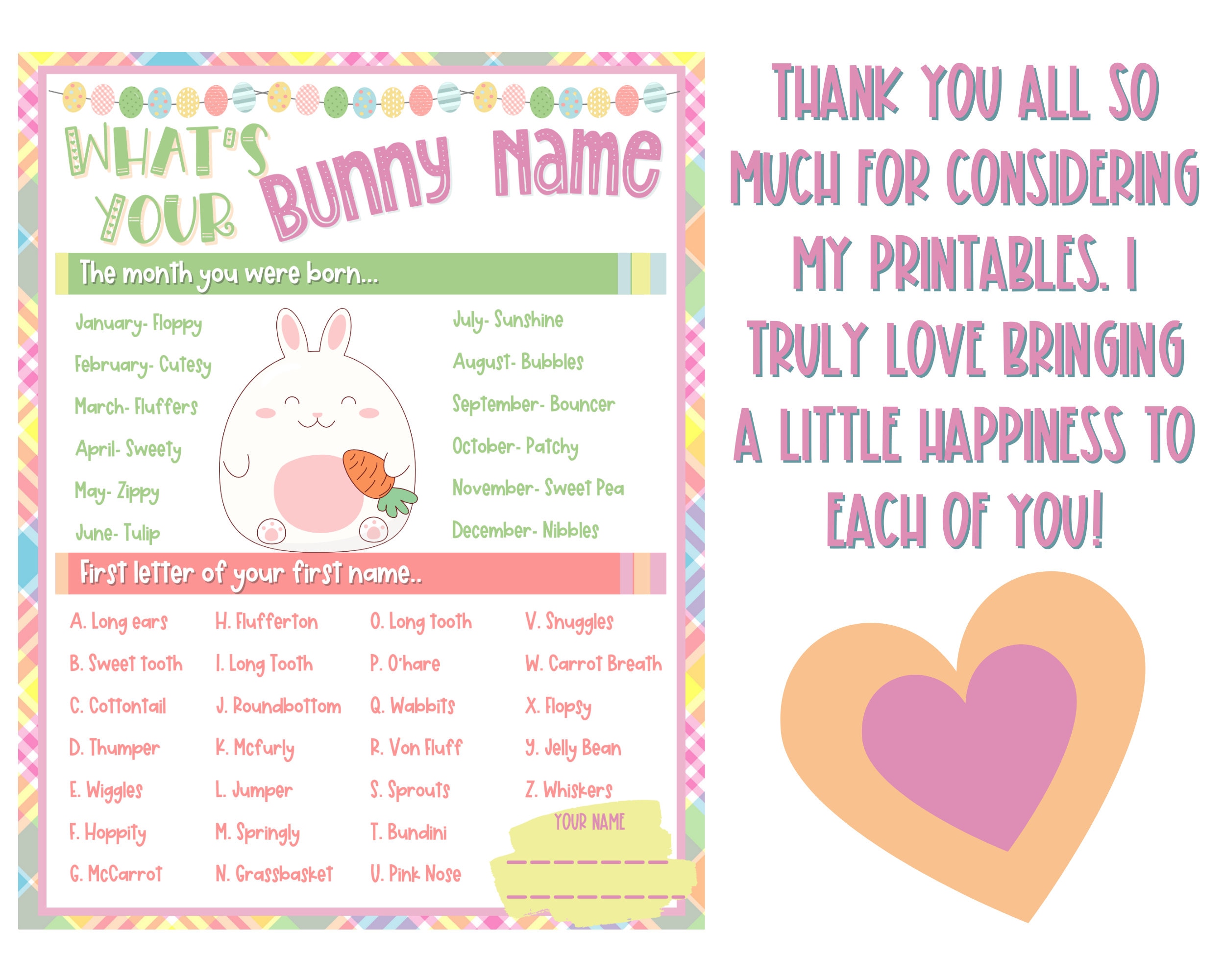 What's Your Bunny Name Printable Bunny Name Game Kids Easter Activities ...