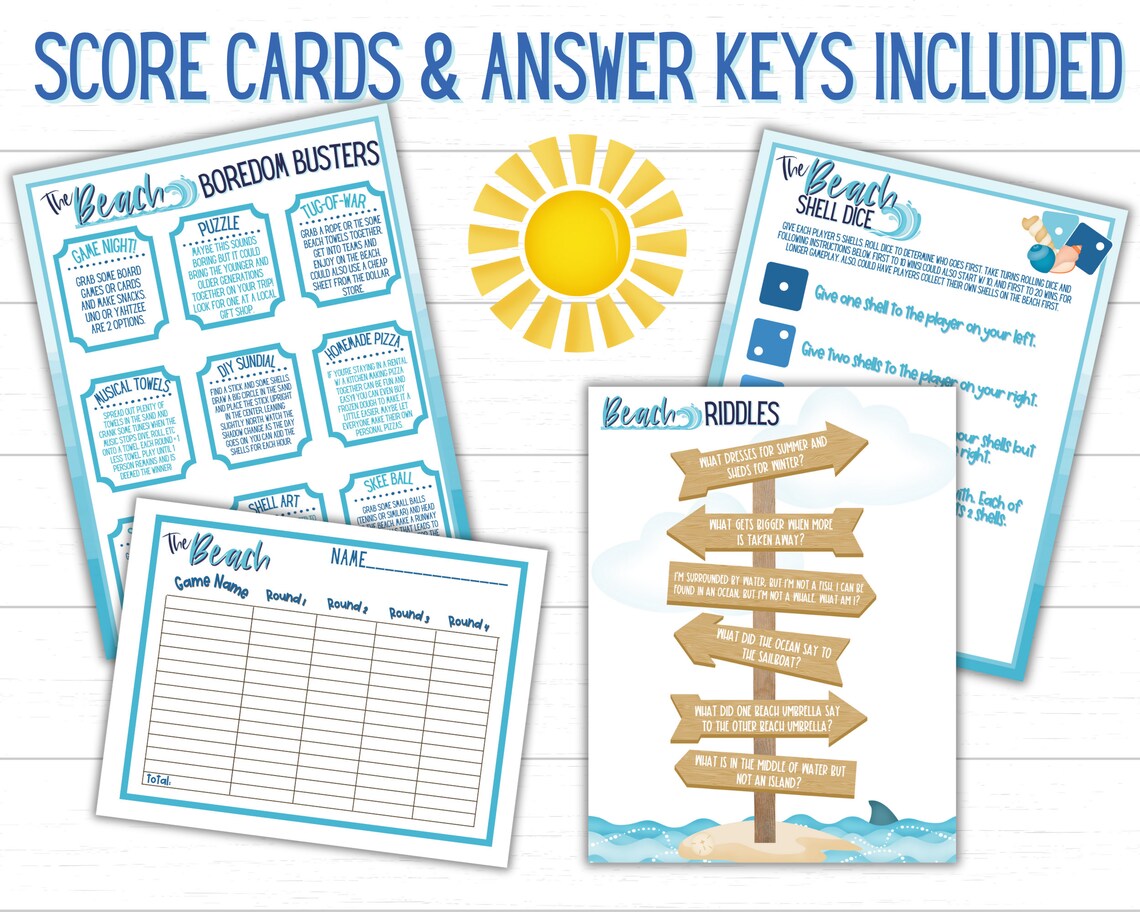 Beach Game Set | Printable Summer Beach Game Bundle | Kids Adults Teens ...
