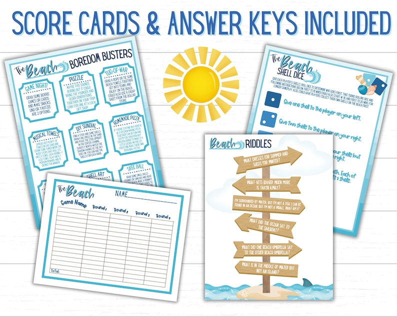 Beach Game Set | Printable Summer Beach Game Bundle | Kids Adults Teens ...
