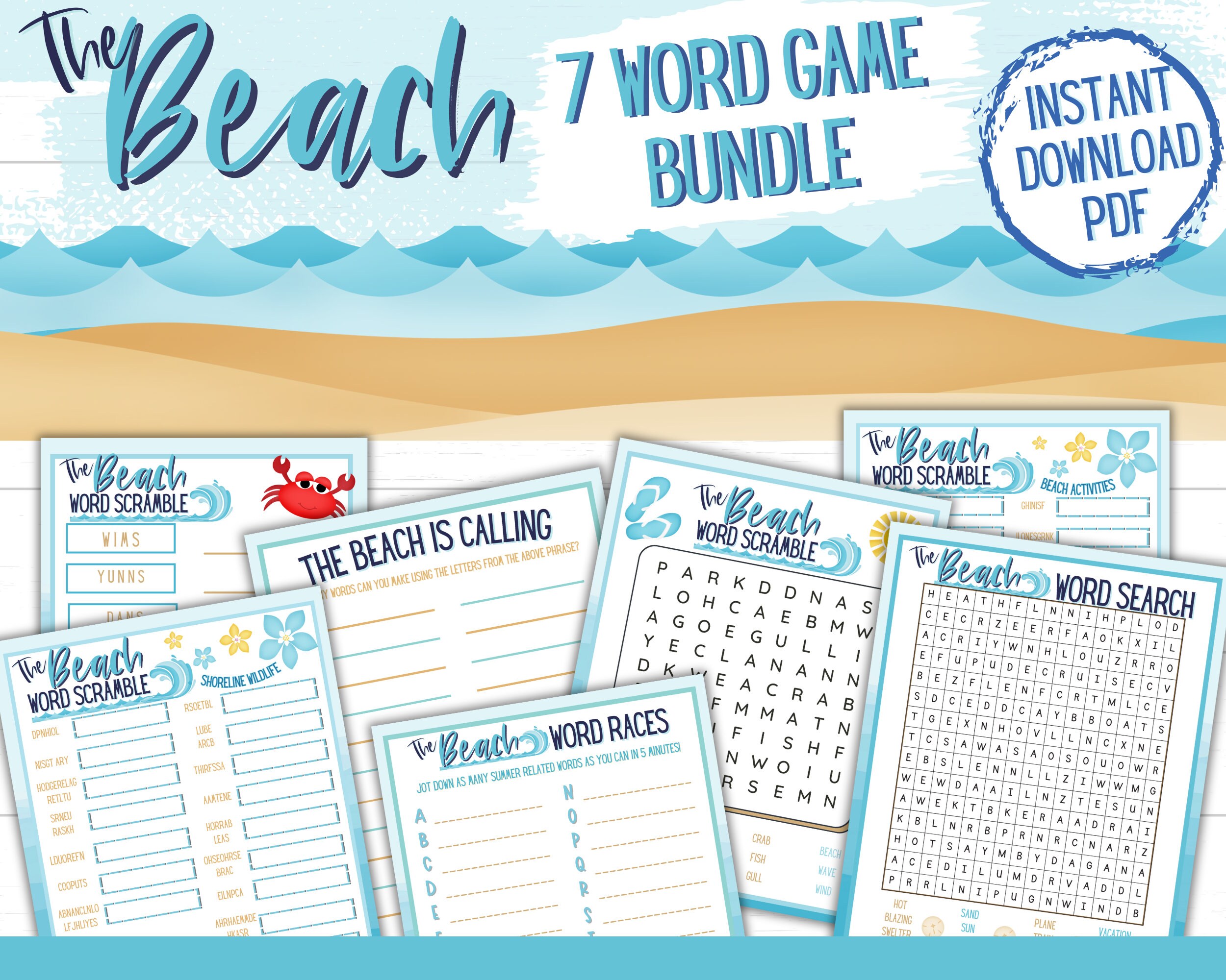 Beach Word Game Set | Printable Summer Beach Word Search | Word ...