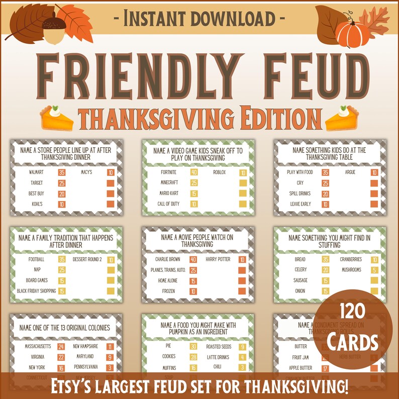 Thanksgiving Friendly Feud, Printable Thanksgiving Game, Fall Activity ...