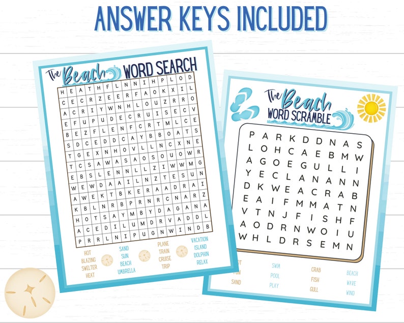 Beach Word Game Set | Printable Summer Beach Word Search | Word ...