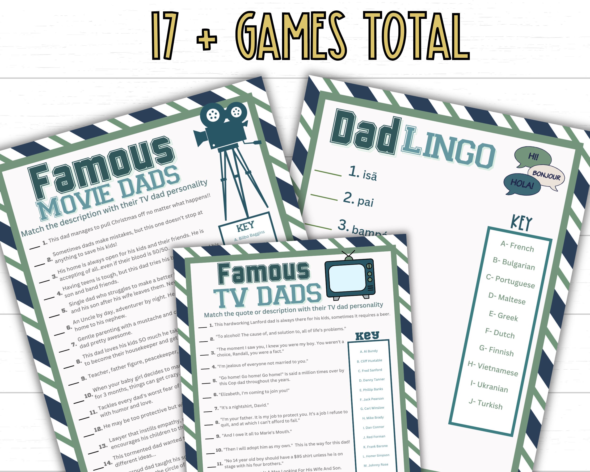 Father's Day Game Set Printable Games for Fathers Day Dad Jokes Dad ...