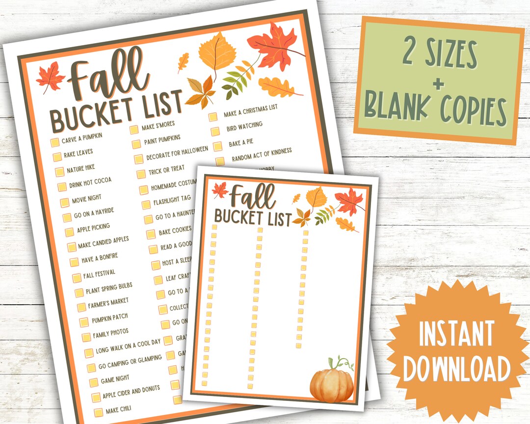 Fall Bucket List | Printable Fall Activity | Printable Fall Game ...