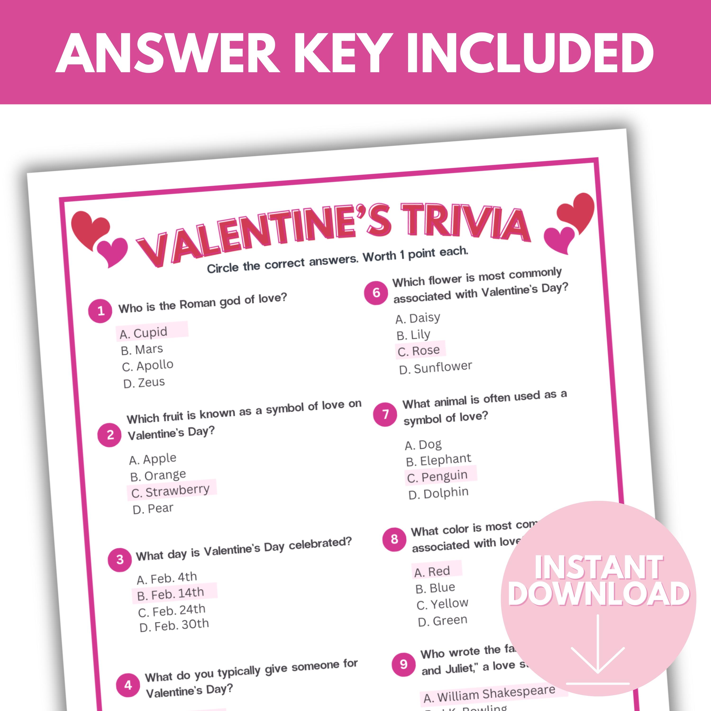 Valentine's Day Trivia Game | Kids Valentine Trivia | Valentine's Day ...
