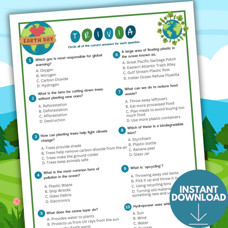 Earth Day Printable Activity | Earth Day Trivia | 2 Earth Day Printable ...