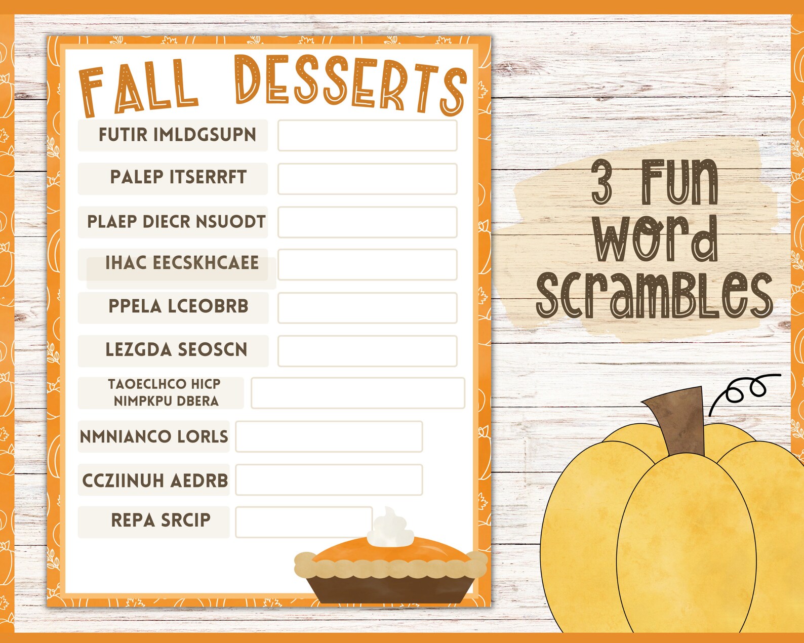 Fall Word Scramble Pack, Printable Word Scrambles, Fall Printable ...