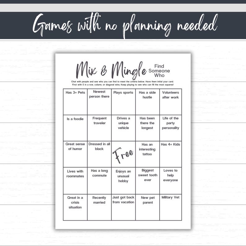 Mingle Bingo | Mix and Mingle | Office Bingo | Coworker Bingo | 2 ...