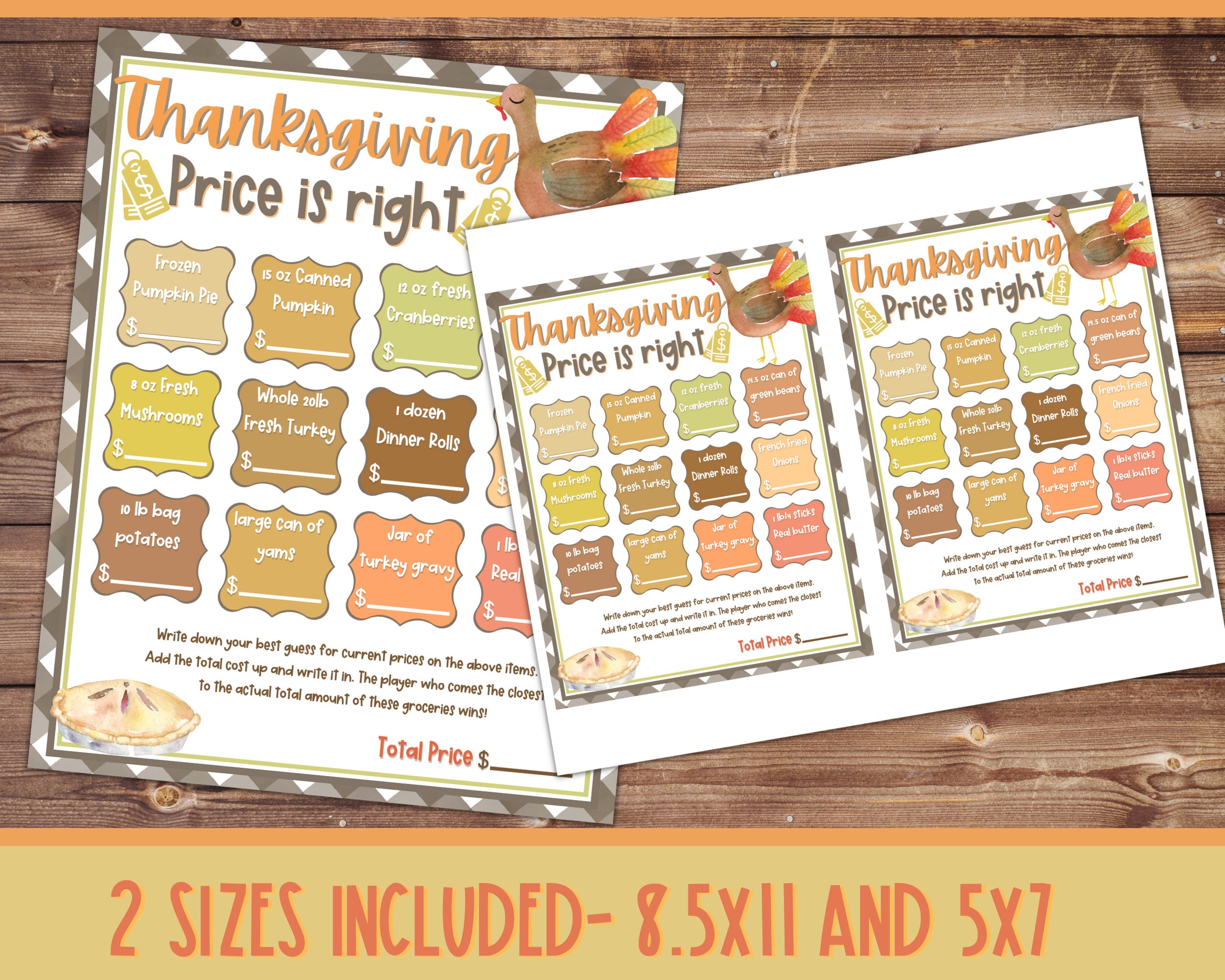 Thanksgiving Price is Right Game | Thanksgiving Printable Games ...