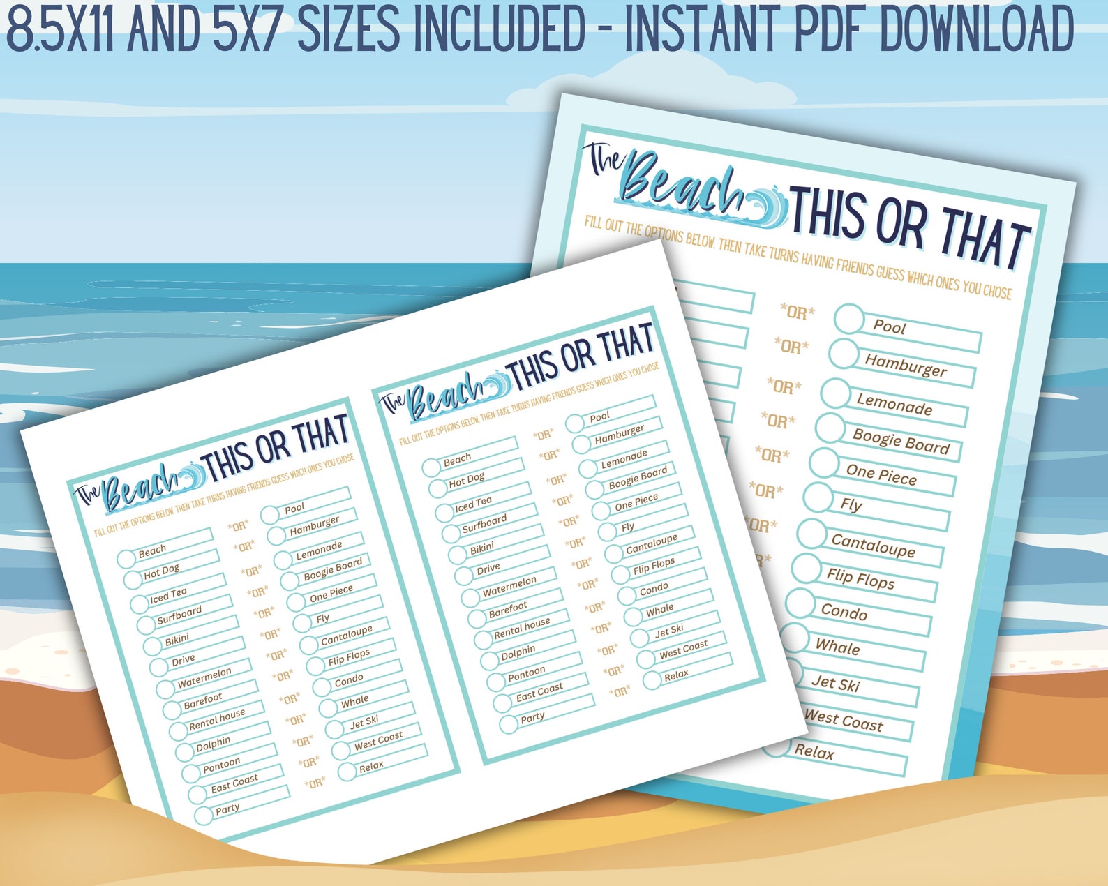 Beach This or That Printable Summer This or That Game Kid Teen Summer ...