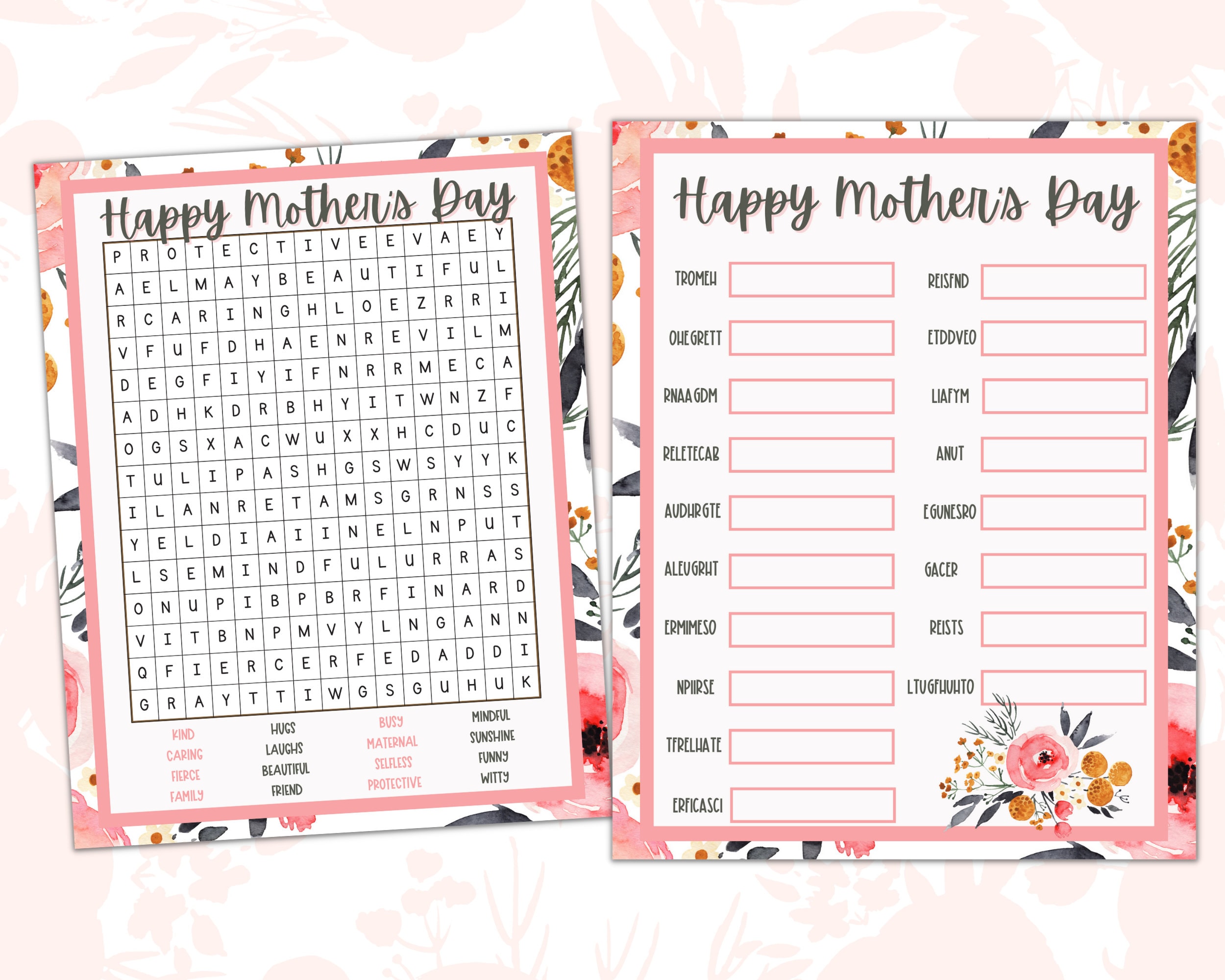 Mother's Word Game Set Printable Mother's Day Game Mother's Day Word ...
