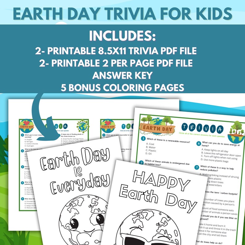 Earth Day Printable Activity | Earth Day Trivia | 2 Earth Day Printable ...