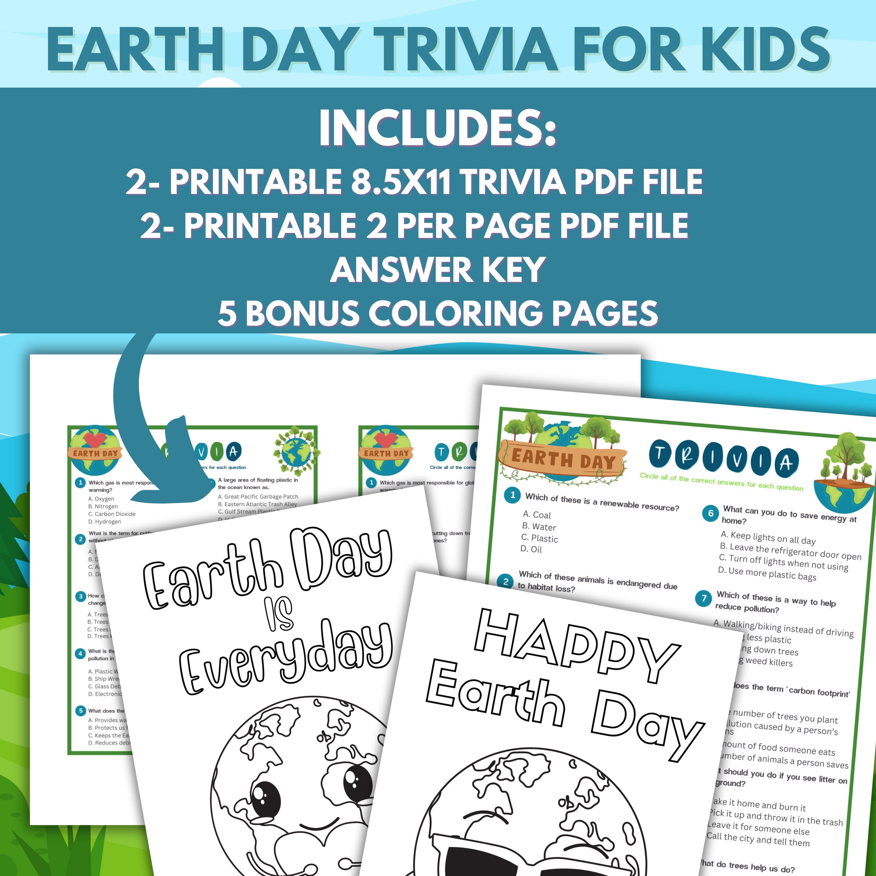 Earth Day Printable Activity | Earth Day Trivia | 2 Earth Day Printable ...