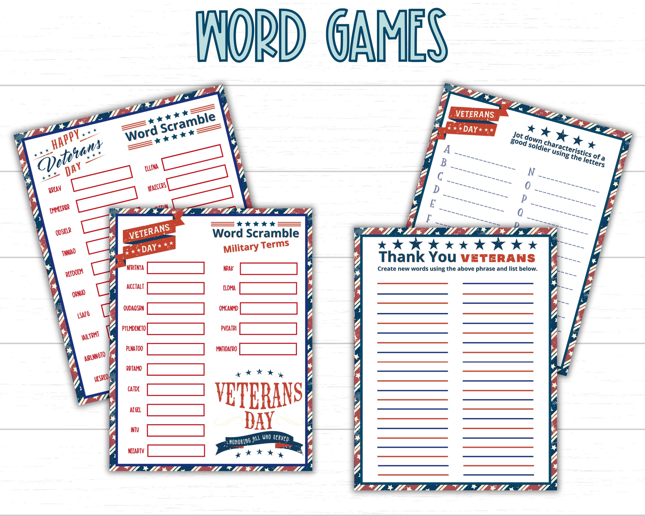 Veterans Day Games | Printable Veterans Day Activities| Party | Instant ...