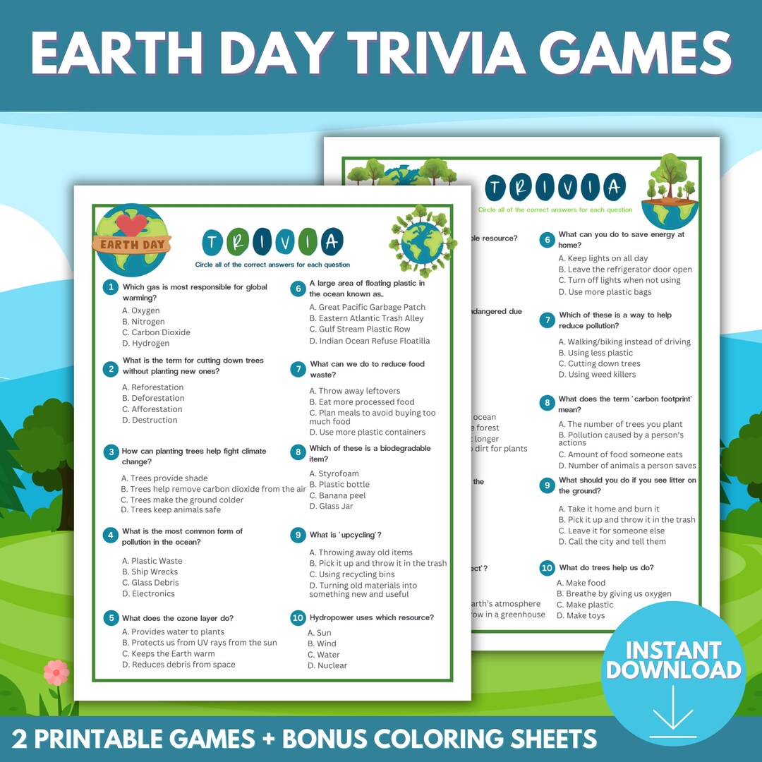 Earth Day Printable Activity | Earth Day Trivia | 2 Earth Day Printable ...
