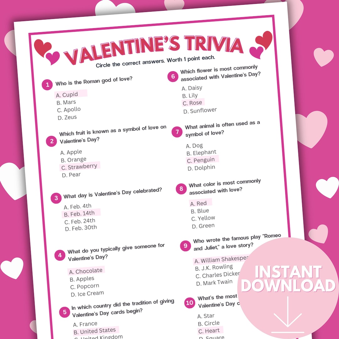 Valentine's Day Trivia Game | Kids Valentine Trivia | Valentine's Day ...