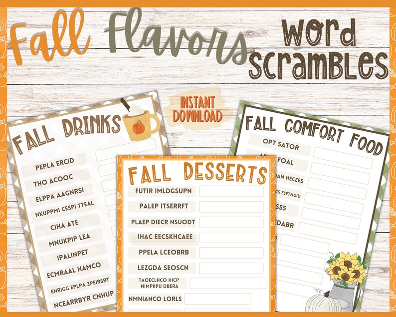 Fall Word Scramble Pack, Printable Word Scrambles, Fall Printable ...