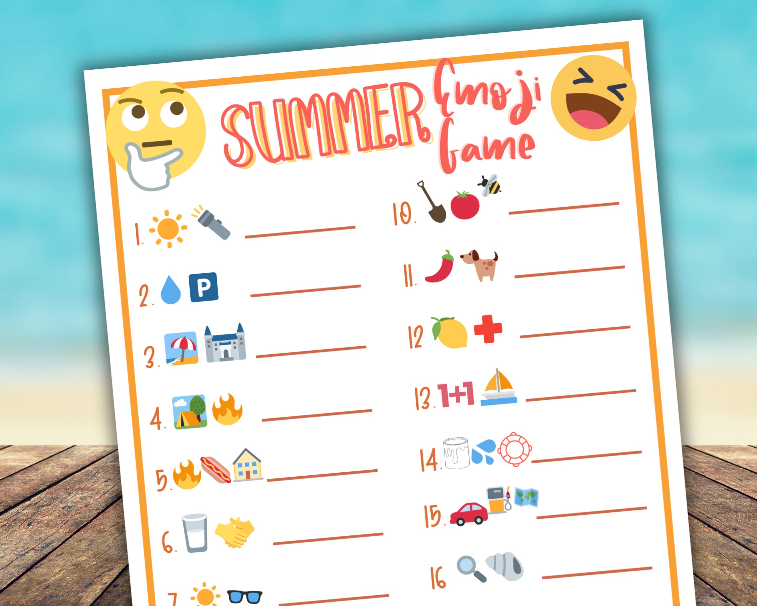 Summer Emoji Game | Printable Summer Emoji Game | Summer Games Kids ...