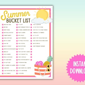 Summer Bucket List Printable Summer Activity Printable Summertime Game ...